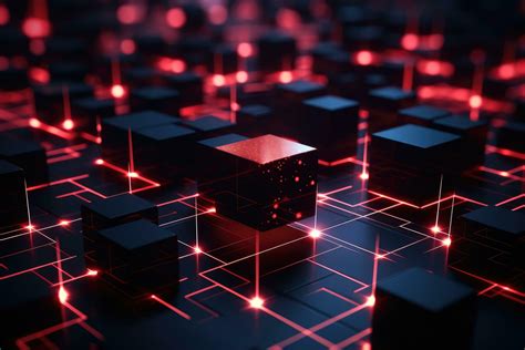 Ai Generated Abstract Red Technology Background With Glowing Cubes 3d Rendering Toned Image