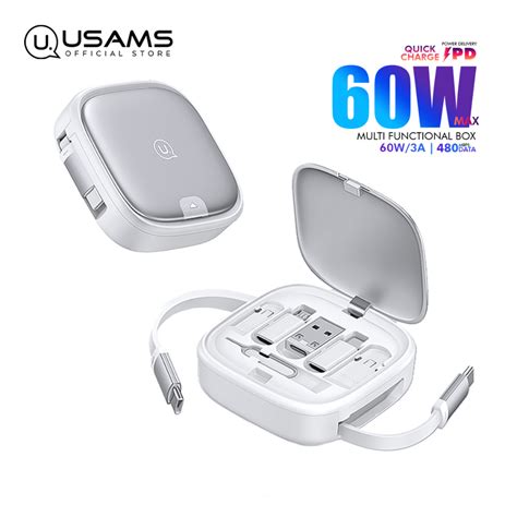 USAMS Retractable Fast Charging Cable 60W 3A W Data Multifunctional Box Micro Lightning