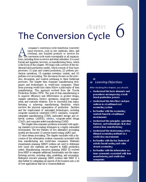 Ais Chapter 6 Conversion Cycle A Chapter 6 The Conversion Cycle Companys Conversion Cycle