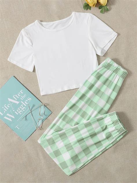 Multicolor Casual Short Sleeve Polyester Gingham Pant Sets Embellished