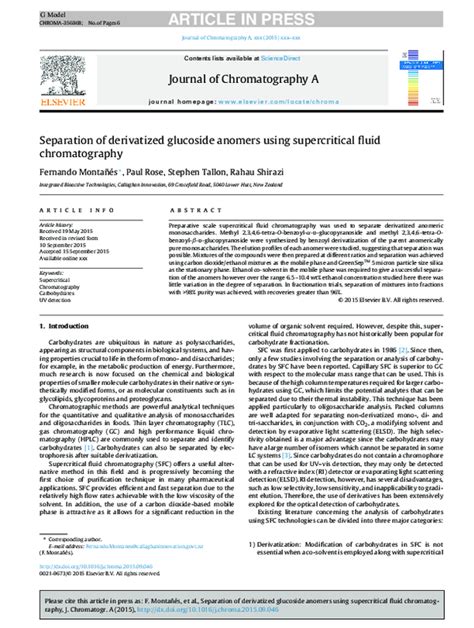 Pdf Separation Of Derivatized Glucoside Anomers Using Supercritical