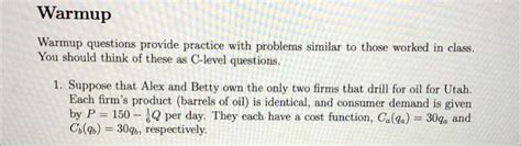 Solved Warmup Warmup Questions Provide Practice With Chegg Com