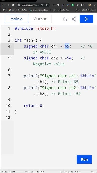 Explaining Signed Char With Example How It Works In The Code Youtube