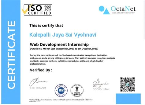 Jaya Sai Vyshnavi Kalepalli On Linkedin Internship Octanet Techinnovation Webdevelopment
