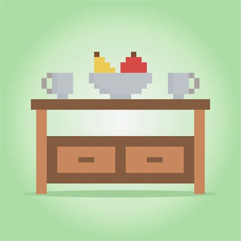 8 Bit Pixel Dining Table Interior Game Assets In Vector Illustrations