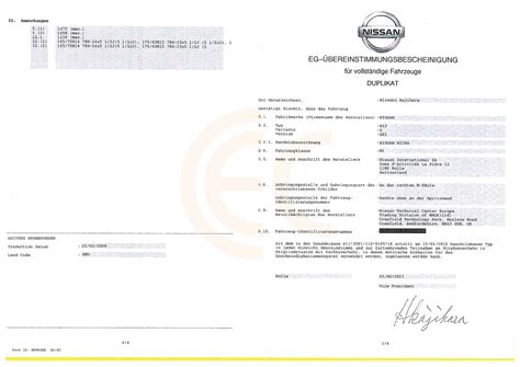 Certificate Of Conformity Nissan Car Coc Eurococ