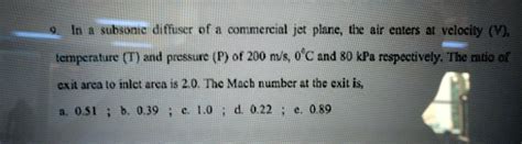 solved in a subsonic diffuser of a commercial jet plane the air