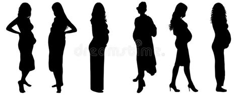 Pregnant Women Silhouettes Isolated On White Background Silhouettes Of