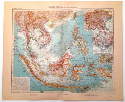 Carta Geografica Antica Indocina Indie Orientali Ante 1°guerra Mond