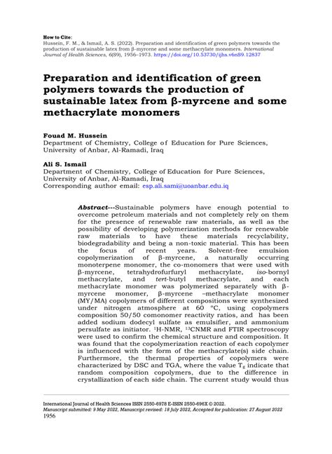 Pdf Preparation And Identification Of Green Polymers Towards The Production Of Sustainable