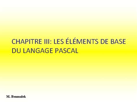 Chapitre Iii Les Lments De Base Du Langage