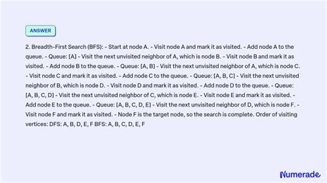 Solved In The Given Graph Start From Node A And Search For Node F