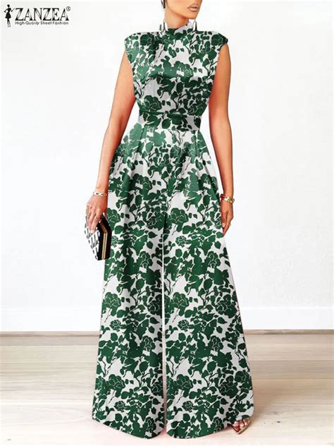 Zanzea Wide Leg Pant Party Overalls Floral Print Women Holiday Cinched