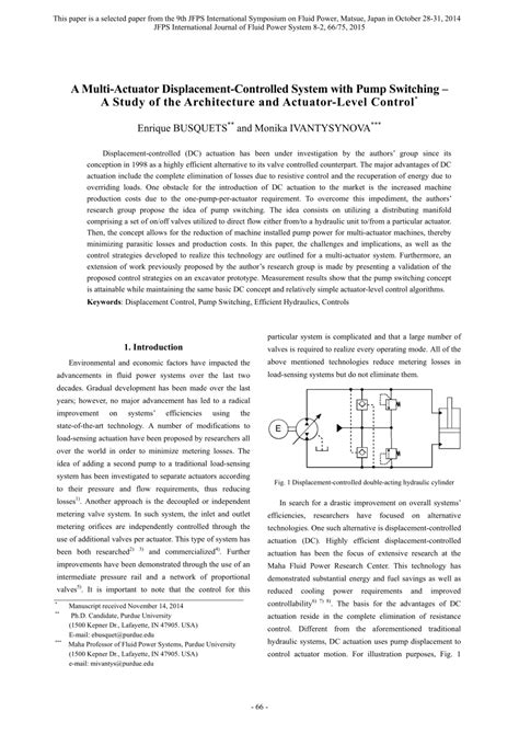 Pdf A Multi Actuator Displacement Controlled System With Pump Switching