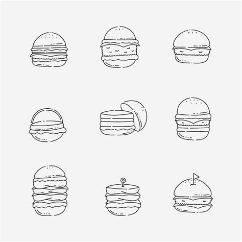 Premium Vector Fast Food Burger Doodle Line Vector Illustration