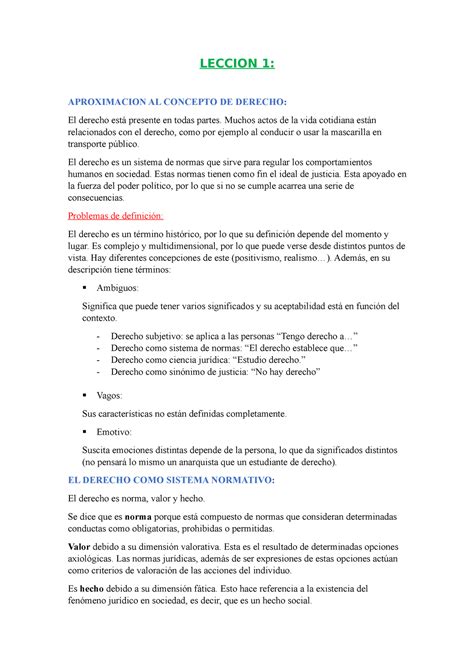 Teoria Del Derecho 1 Apuntes Tema 1 Leccion 1 Aproximacion Al