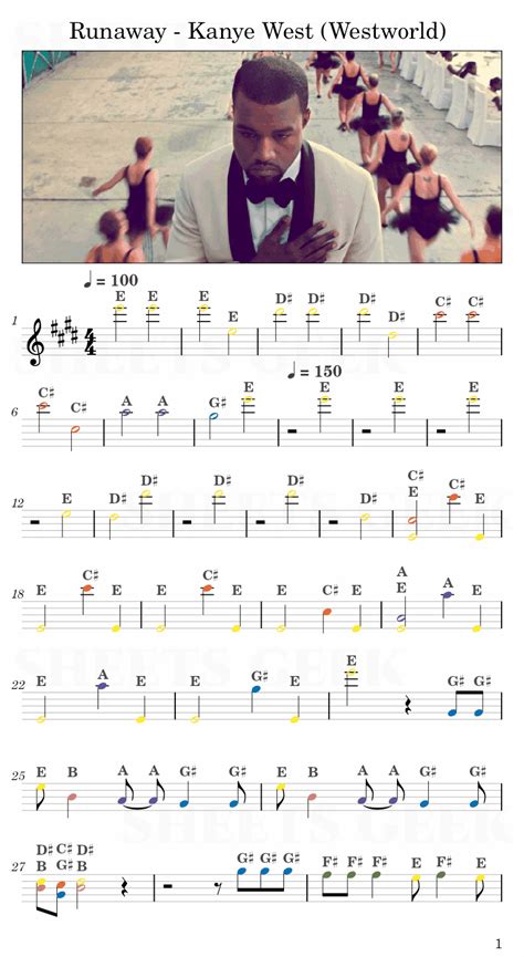 Runaway Kanye West Westworld Easy Sheet Music