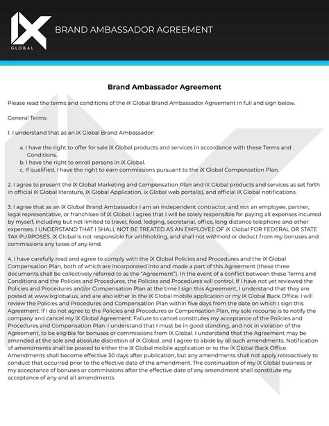 Free Printable Brand Ambassador Contract Templates Pdf Word Sample
