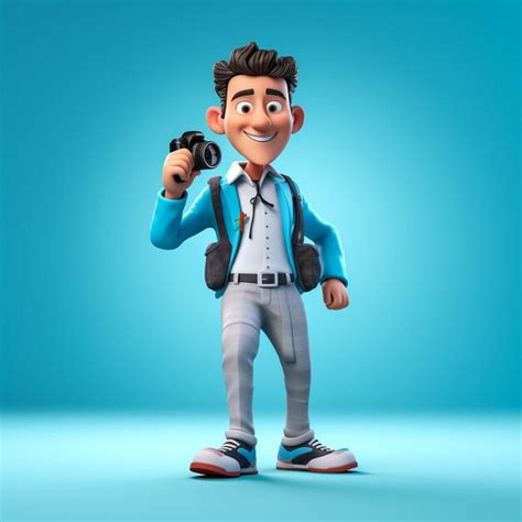 Premium Ai Image 3d Render Of A Funny Cartoon Nerd Geek Character Taking A Photo With A Camera