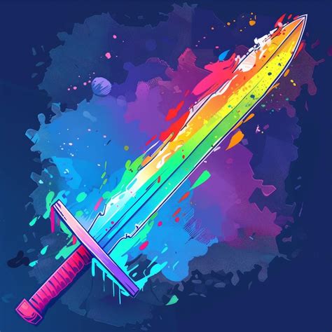 A Rainbow Sword With A Rainbow On It Premium Ai Generated Image