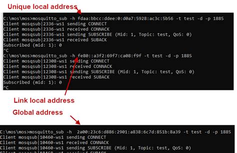 using the mosquitto pub and mosquitto sub mqtt client tools examples
