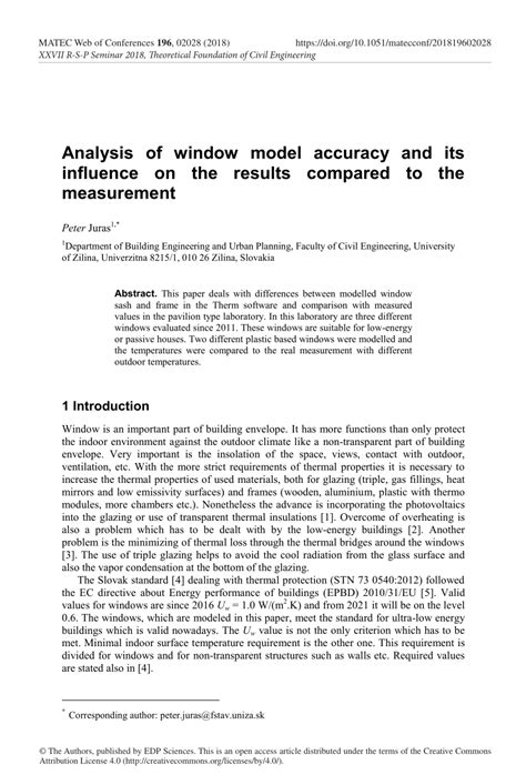 PDF Analysis Of Window Model Accuracy And Its Influence On The Results Compared To The Measurement