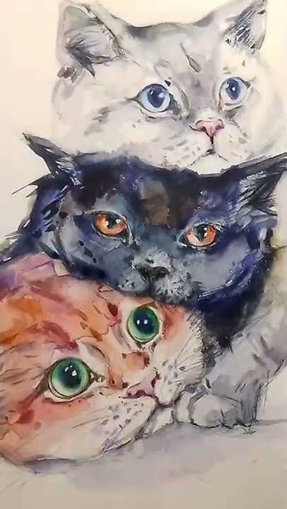 Как нарисовать кошек акварелью Как нарисовать кота Shorts Youtube