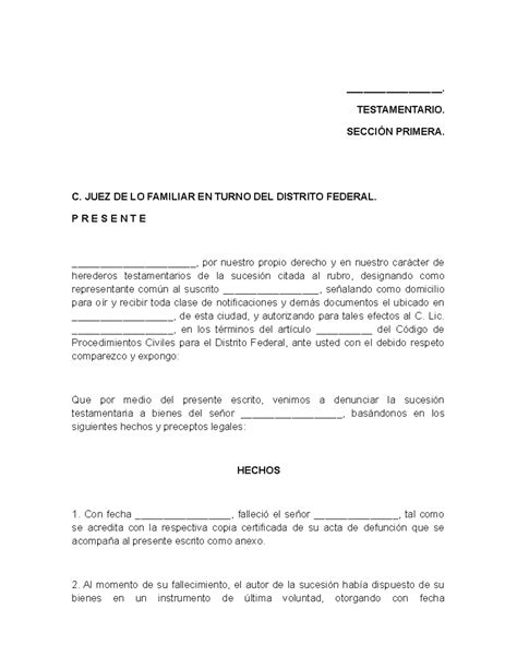 Modelo De Demanda De Juicio De Desahucio C Juez De Lo Civil En Turno