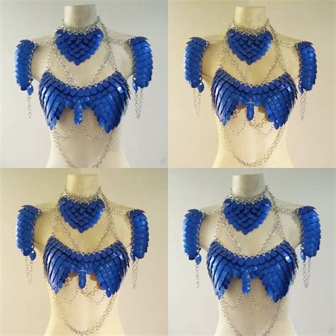 Blue Scalemail Chainmail Bikini Top Harness Shoulder Pauldrons Etsy