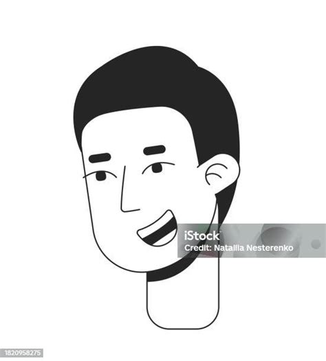 버즈 컷 머리 흑백 2d 라인 만화 캐릭터 머리를 가진 웃는 청년 2차 도형에 대한 스톡 벡터 아트 및 기타 이미지 2차