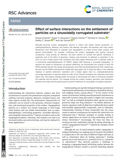 Pdf Effect Of Surface Interactions On The Settlement Of Particles On A Sinusoidally Corrugated