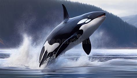 Killer Whale Jumping Out Of The Water Generative Ai Stock Illustration
