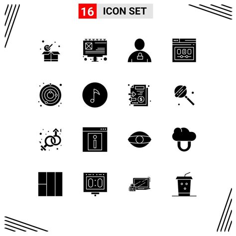 Universal Icon Symbols Group Of 16 Modern Solid Glyphs Of Circle Web Body Template Browser