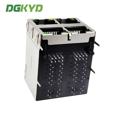 Rj45 Stacked Interface 2x2 Ethernet Socket With Light Strip Shielding Poe Gigabit Connector