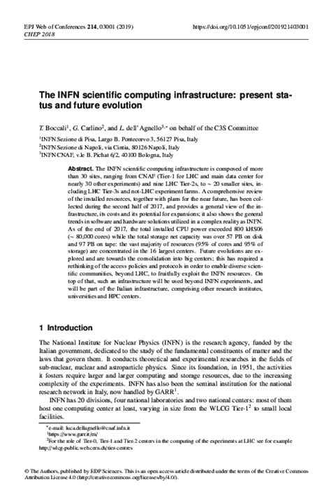 Pdf The Infn Scientific Computing Infrastructure Present Status And Future Evolution