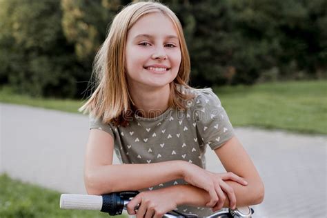Cute Preteen Girl With Bycicle Outdoors Stock Image Image Of Active Bycicle 289325323