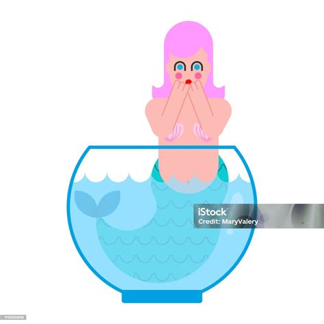 인 어에 수족관 Frightened입니다 물고기 꼬리를 가진 신화 슬픈 여자입니다 수 중 여성입니다 벡터 일러스트 레이 터 0명에 대한 스톡 벡터 아트 및 기타 이미지