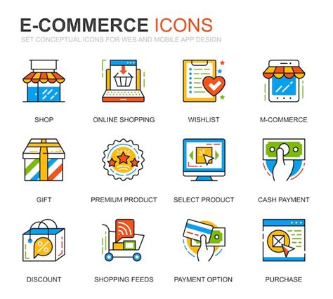 Sencillo conjunto de iconos de línea de comercio electrónico y compras