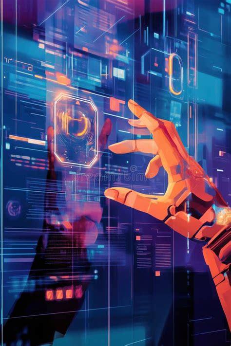 Futuristic Digital Interface Interaction with Holographic Technology, Showcasing Advanced Hand ...