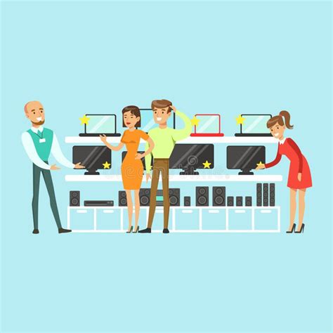 People Choosing Computer Equipment With Shop Assistant Help In