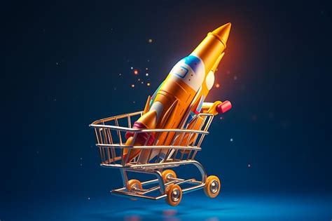 Premium Ai Image A Shopping Cart With A Rocket In It And A Red Ball