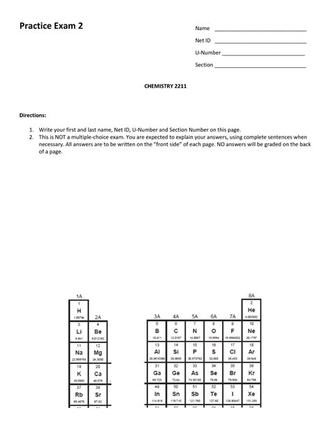 Exam Practice Practice Exam Chemistry Directions