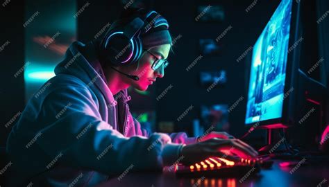 Premium Photo Young Adult Programmer Typing Data On Computer Generated By Ai