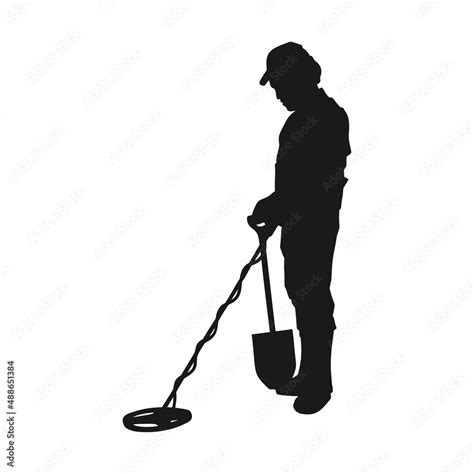Silhouette Of A Man With A Metal Detector Vector Illustration In Black