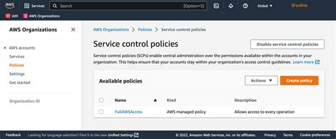 aws organizations scp setup to restrict regions ezone