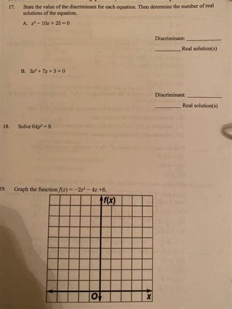 Solved 17 State The Value Of The Discriminant For Each