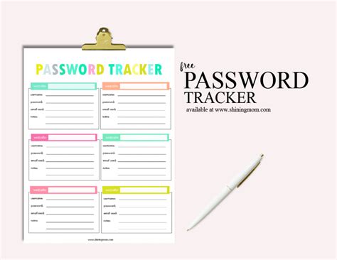 Free Printable Password Tracker