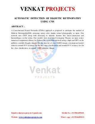 Automatic Detection Of Diabetic Retinopathy Using Cnn Docx