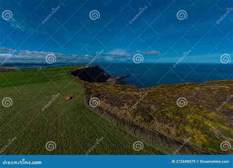Drone Panorama Of Cliffs And Hexagonal Stones Or Pillars At Giants