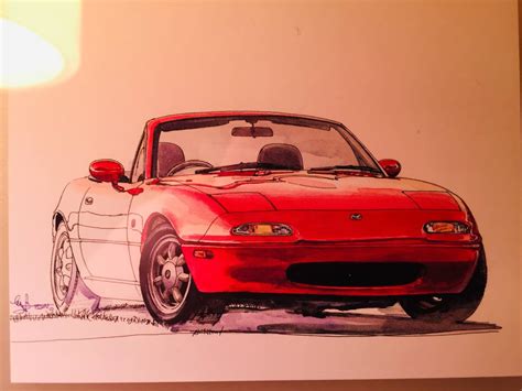 【目立った傷や汚れなし】bowイラスト ユーノスロードスター Na 額付き カレンダーカッティング 額サイズ約15×11cm マツダ